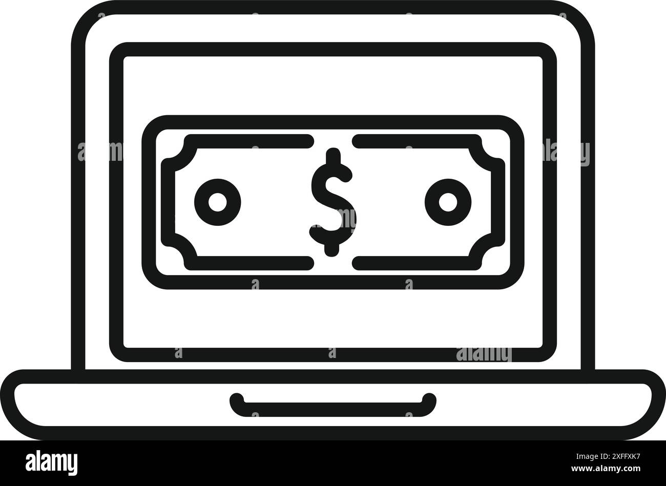 Open laptop showing a dollar bill on the screen, representing online ...
