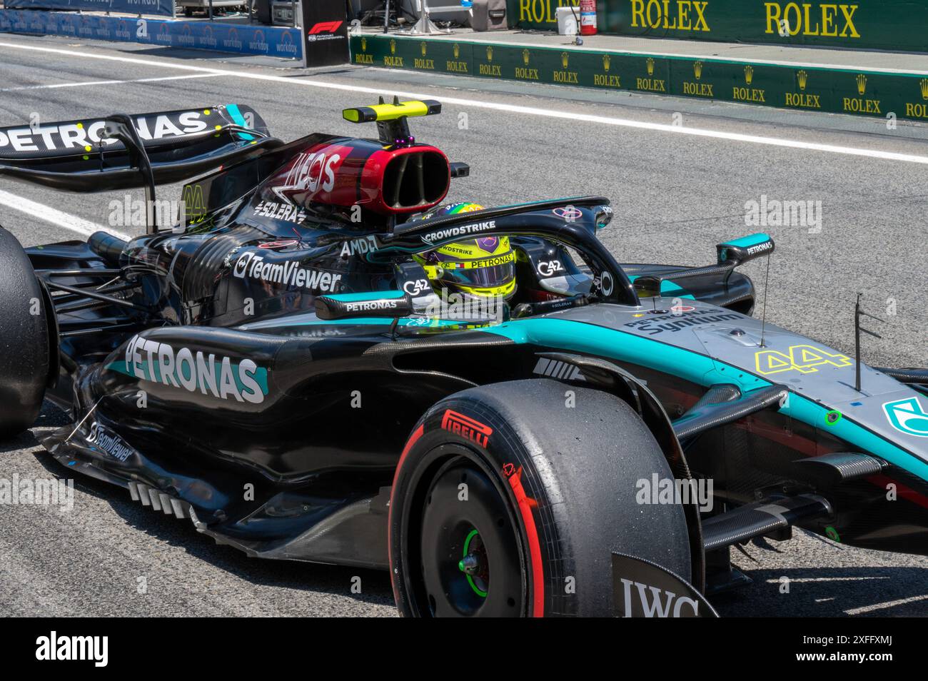 Montmelò, Barcelona Spain - 06 23 2024: F1 drivers and Formula 1 cars ...