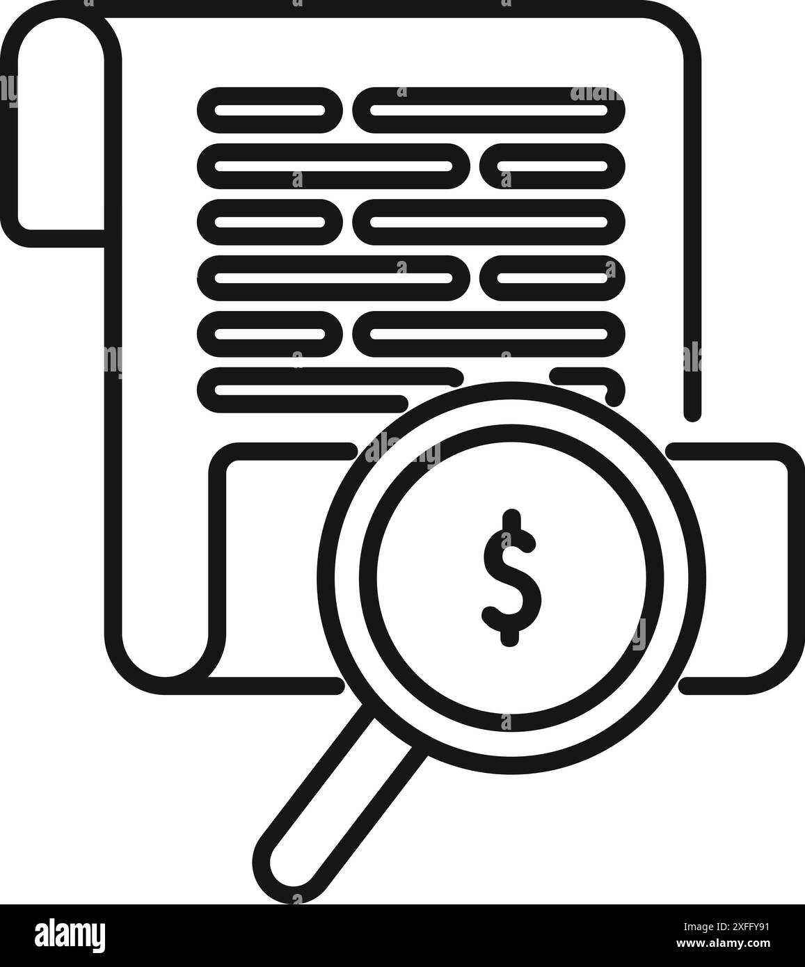 Magnifying glass is hovering over a document, searching for a dollar ...