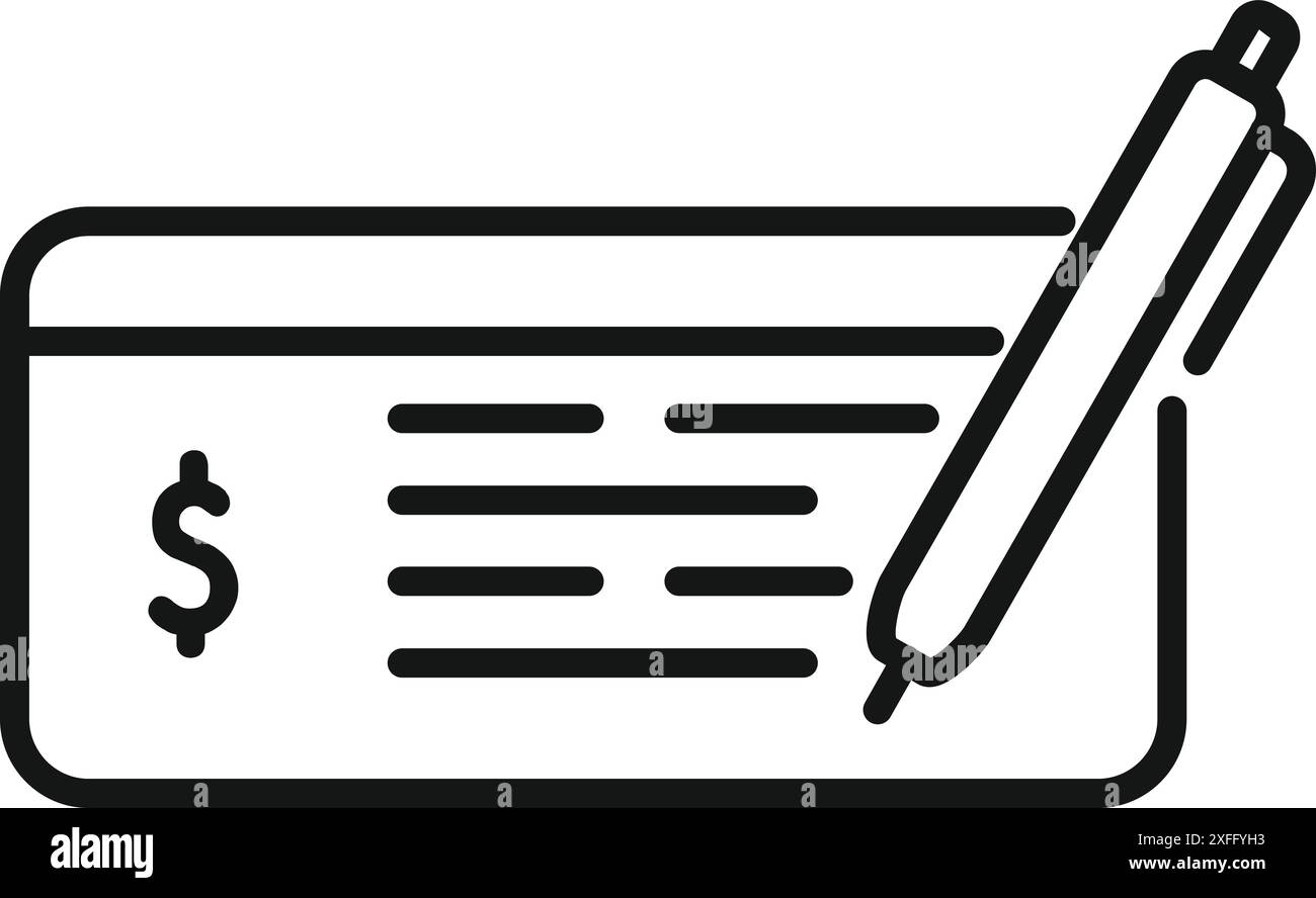 Line art icon of a bank check being filled out with dollar sign Stock ...