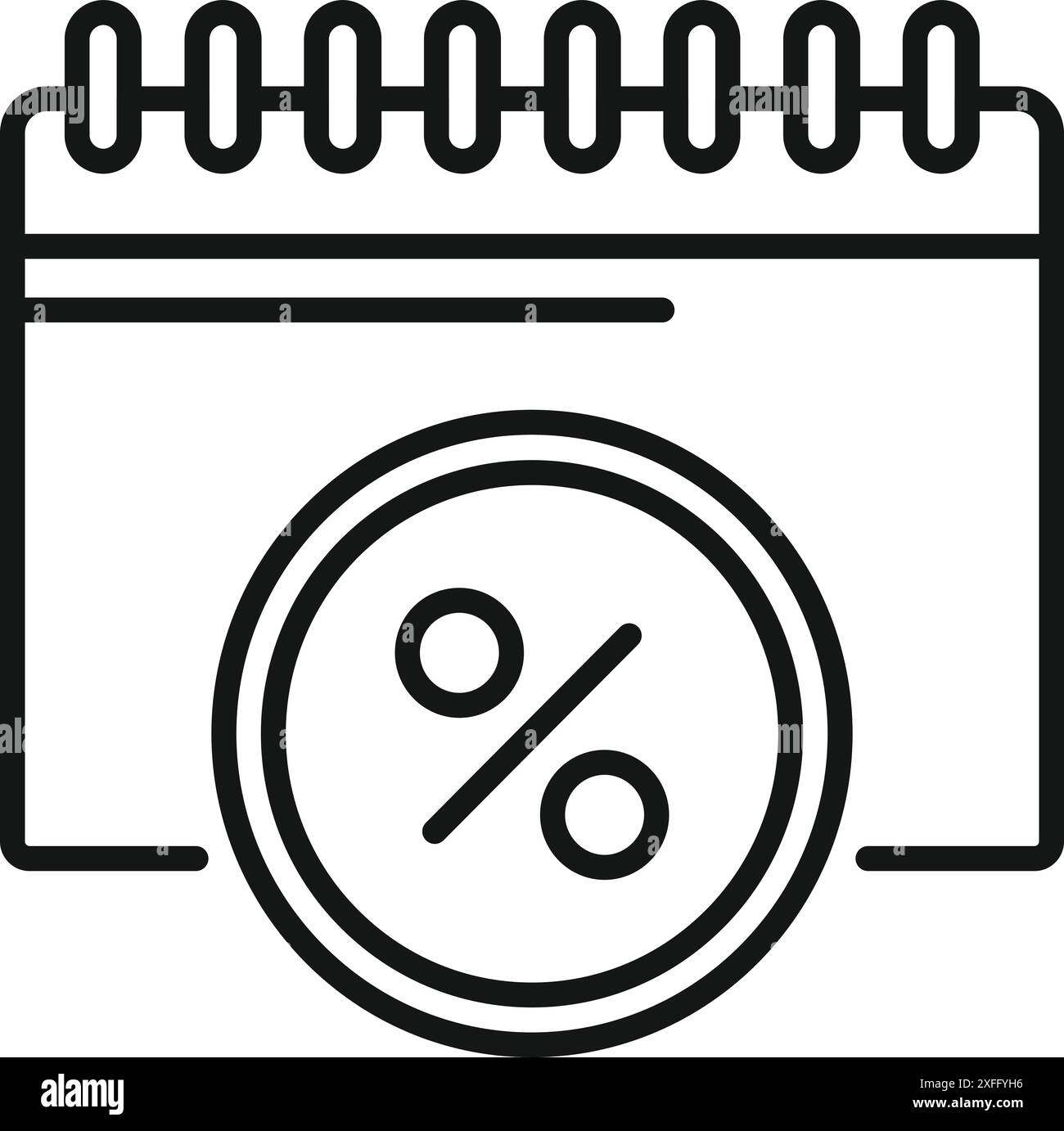 Line art icon of a calendar showing percentage sign, representing loan ...