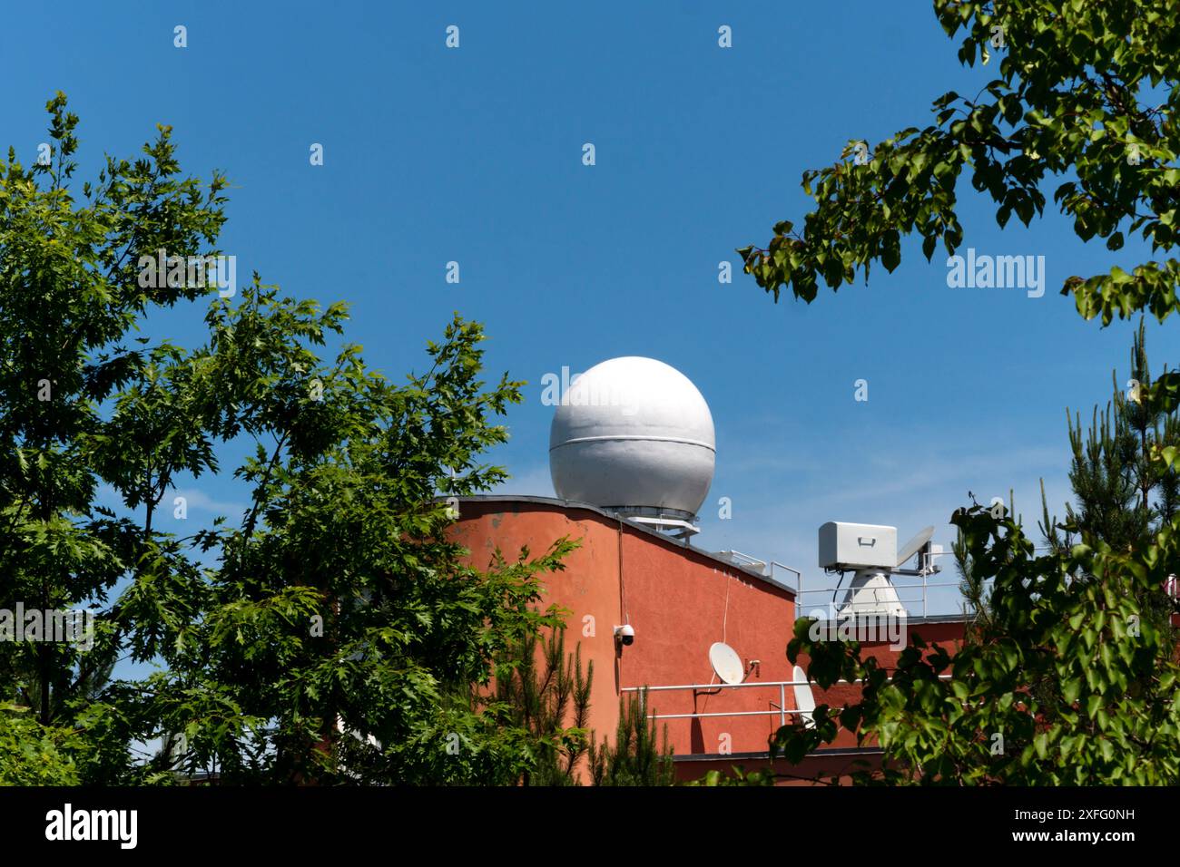 White radar dome on a building with clear blue sky Stock Photo - Alamy