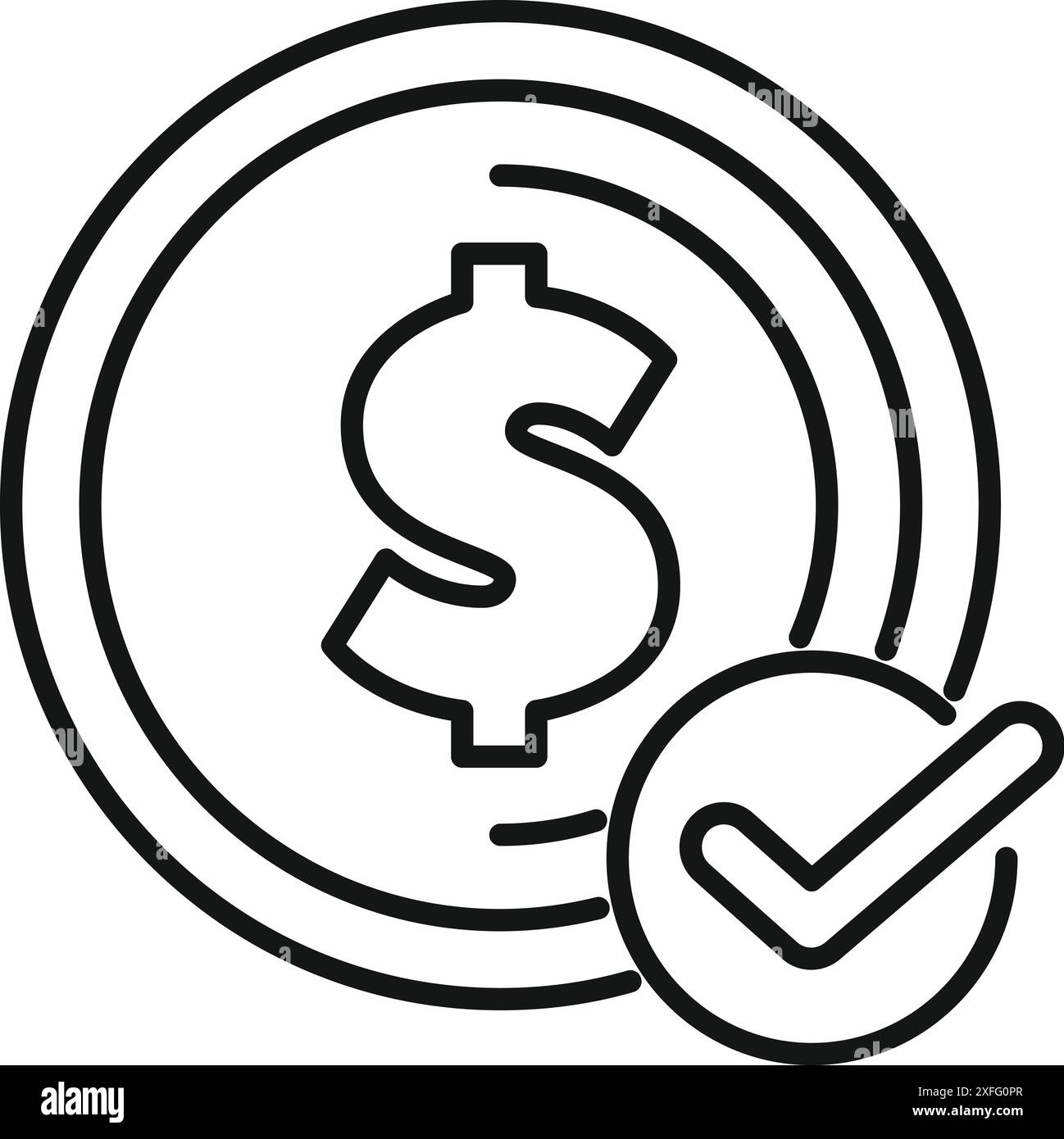 Simple line art illustration of a coin with a dollar sign and a check ...