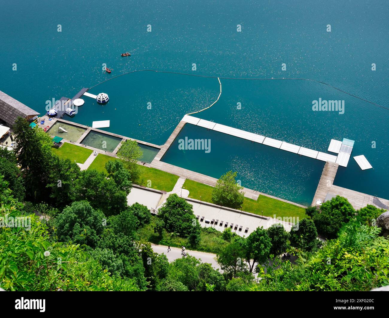 The Castle Bathing Area viewed from Bled Castle in Bled Upper Carniola ...