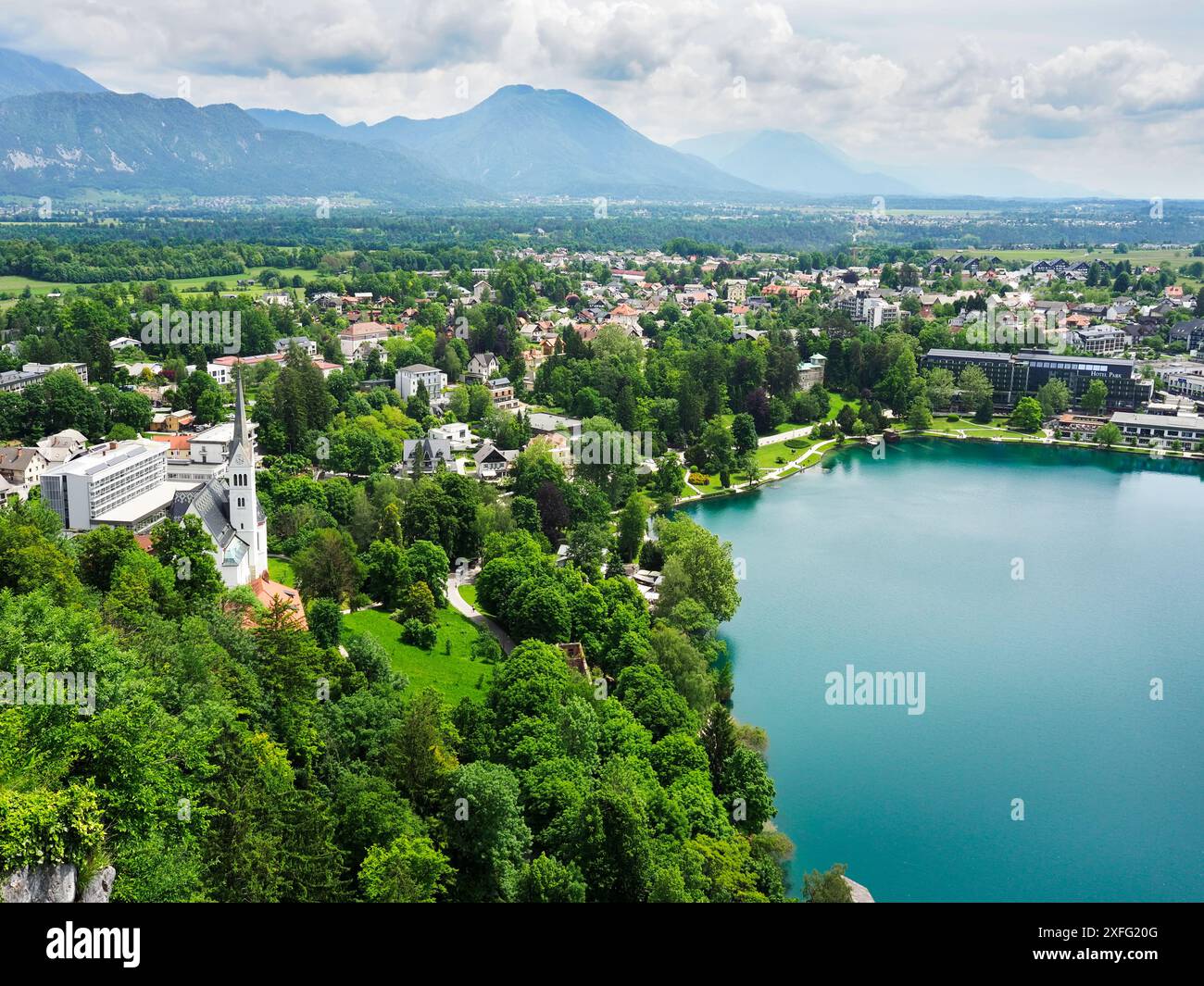 View over the village of Bled from Bled Castle Bled Upper Carniola ...