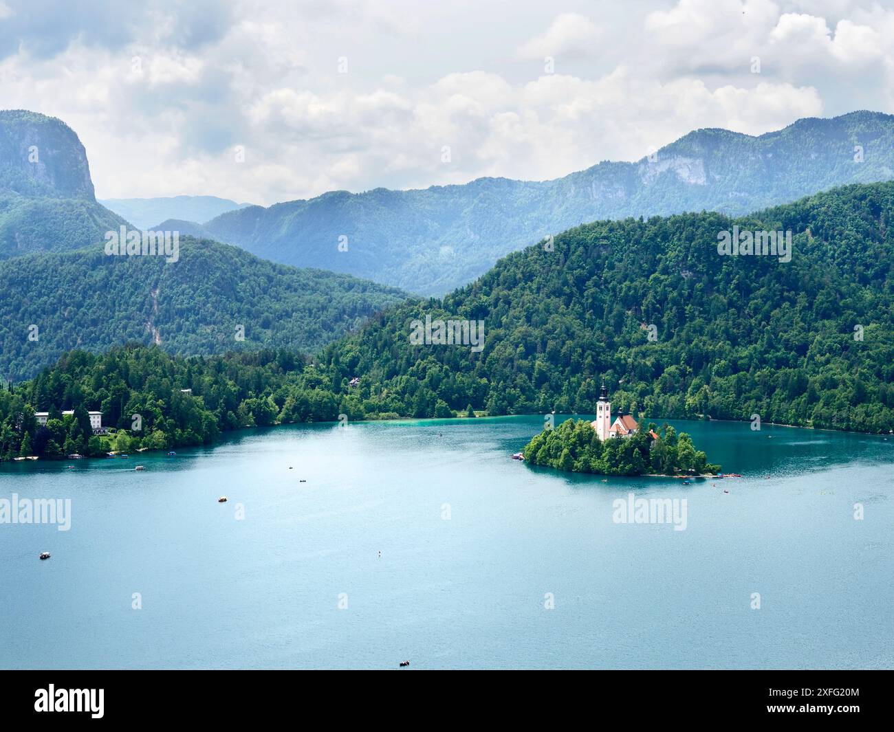Bled Island in Lake Bled viewed from Bled Castle Bled Upper Carniola ...
