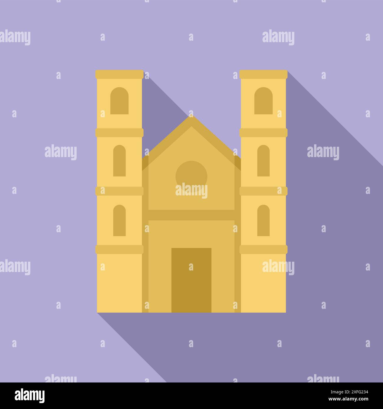 Simple flat illustration of a church building facade with two tall ...