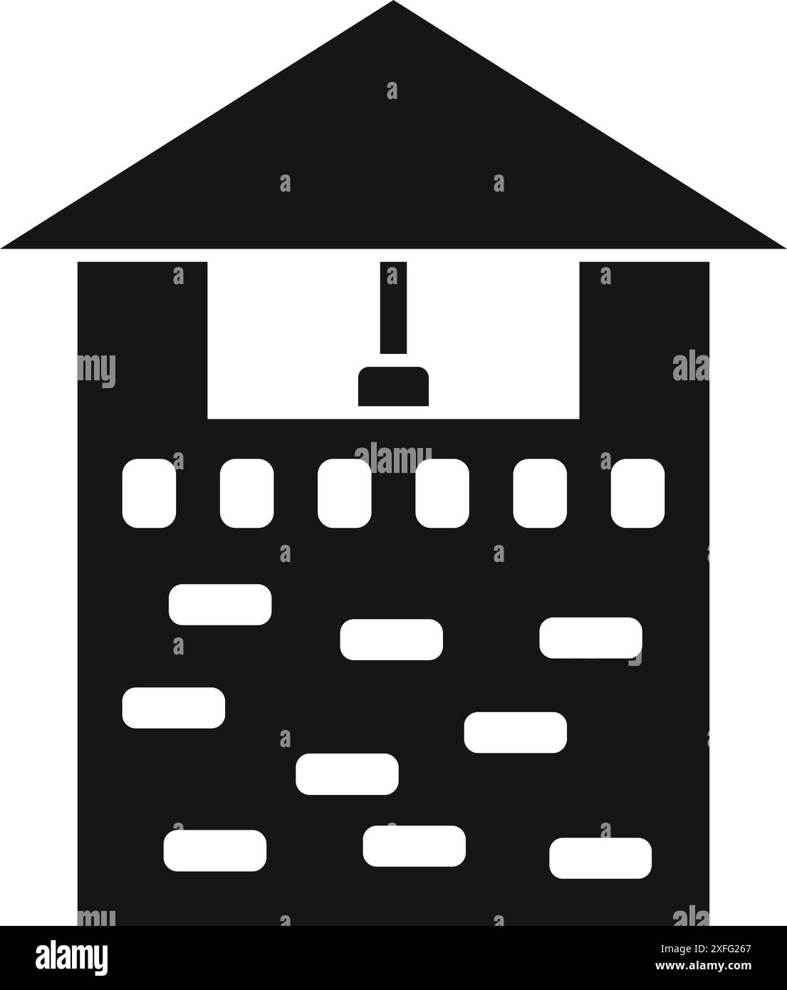Simple solid black icon of a castle tower with battlements and a roof ...