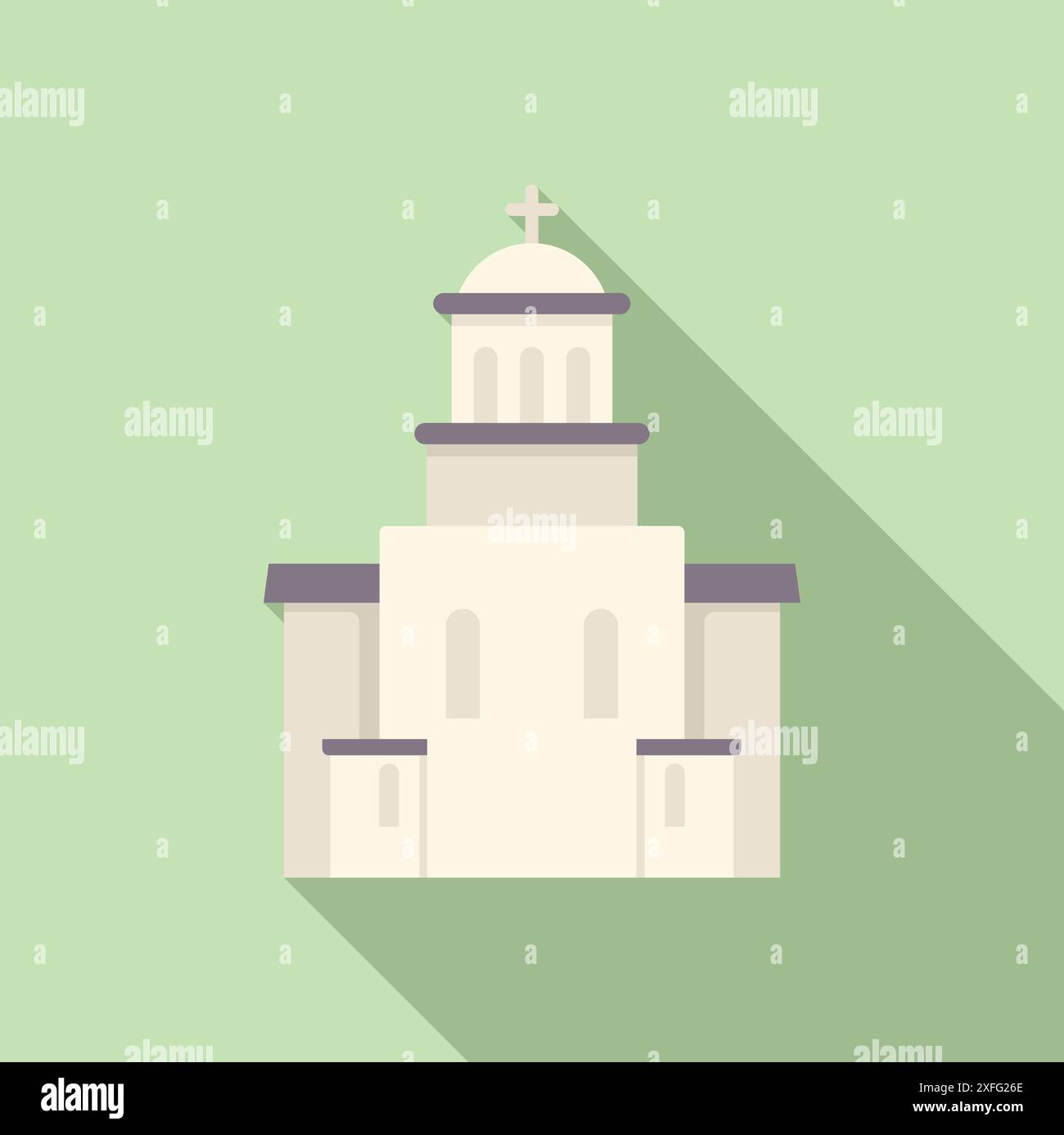 Church building exterior facade with cross on dome roof showing ...