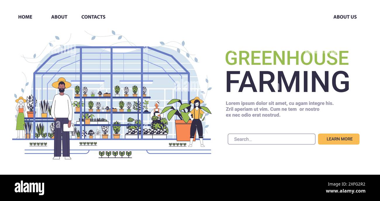 Greenhouse farming sustainable agriculture concept people working ...