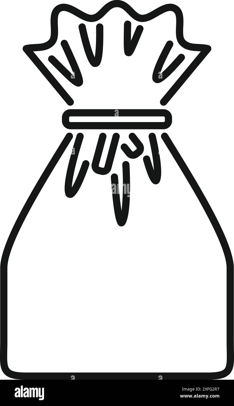 Line drawing of a full sack with tied neck and label showing grains ...