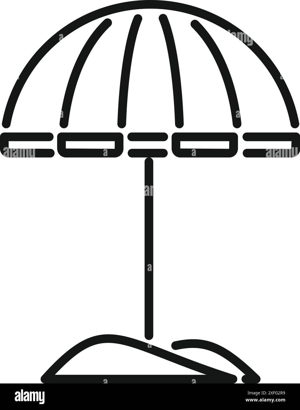 Line art icon of a beach umbrella standing on sand, representing summer ...