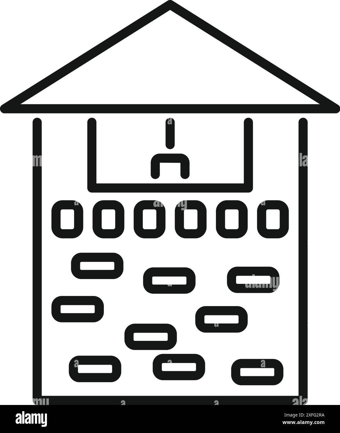 Line art icon of a calculator shaped building representing financial ...