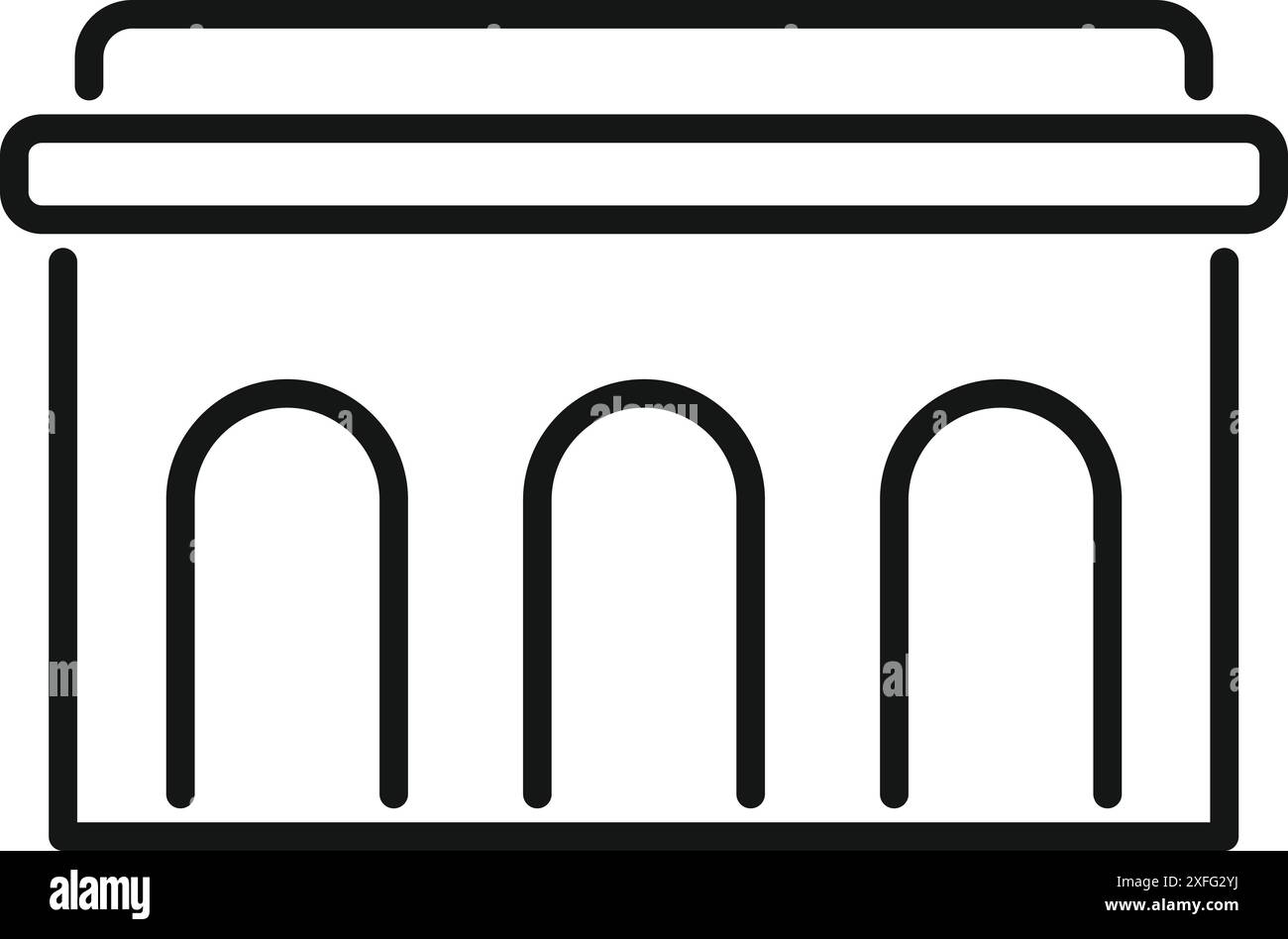 Simple outline drawing representing a building with arches, useful icon ...