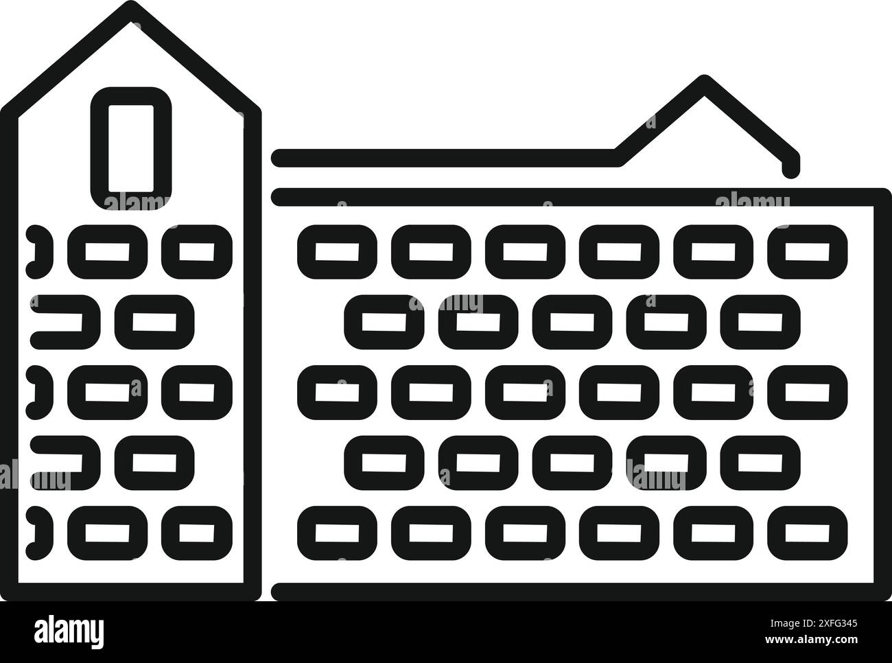 Simple line drawing of a large chicken coop with many windows and a ...