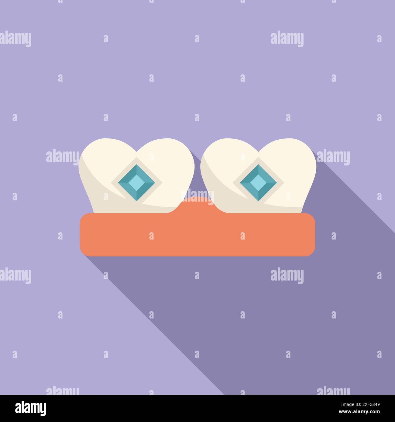 Two teeth with diamonds are shown in a flat design style, illustrating ...