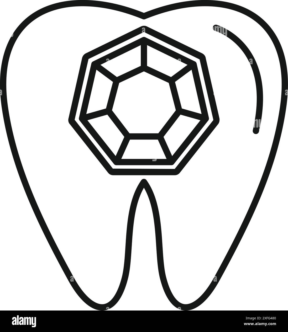 Line drawing of a tooth with a diamond inlay, representing dental care ...