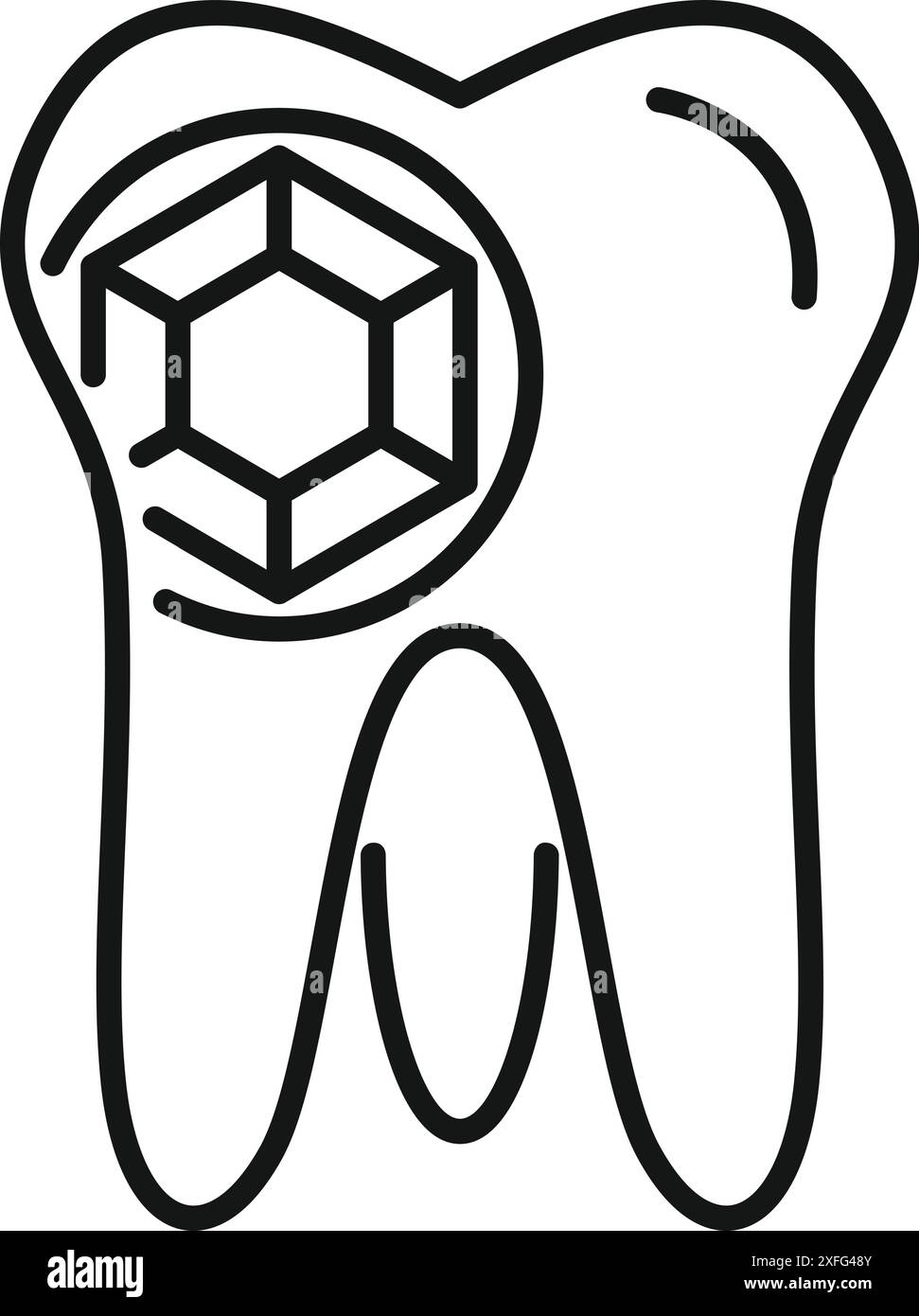 Line art style icon of a tooth with a nano bot inside, representing the ...