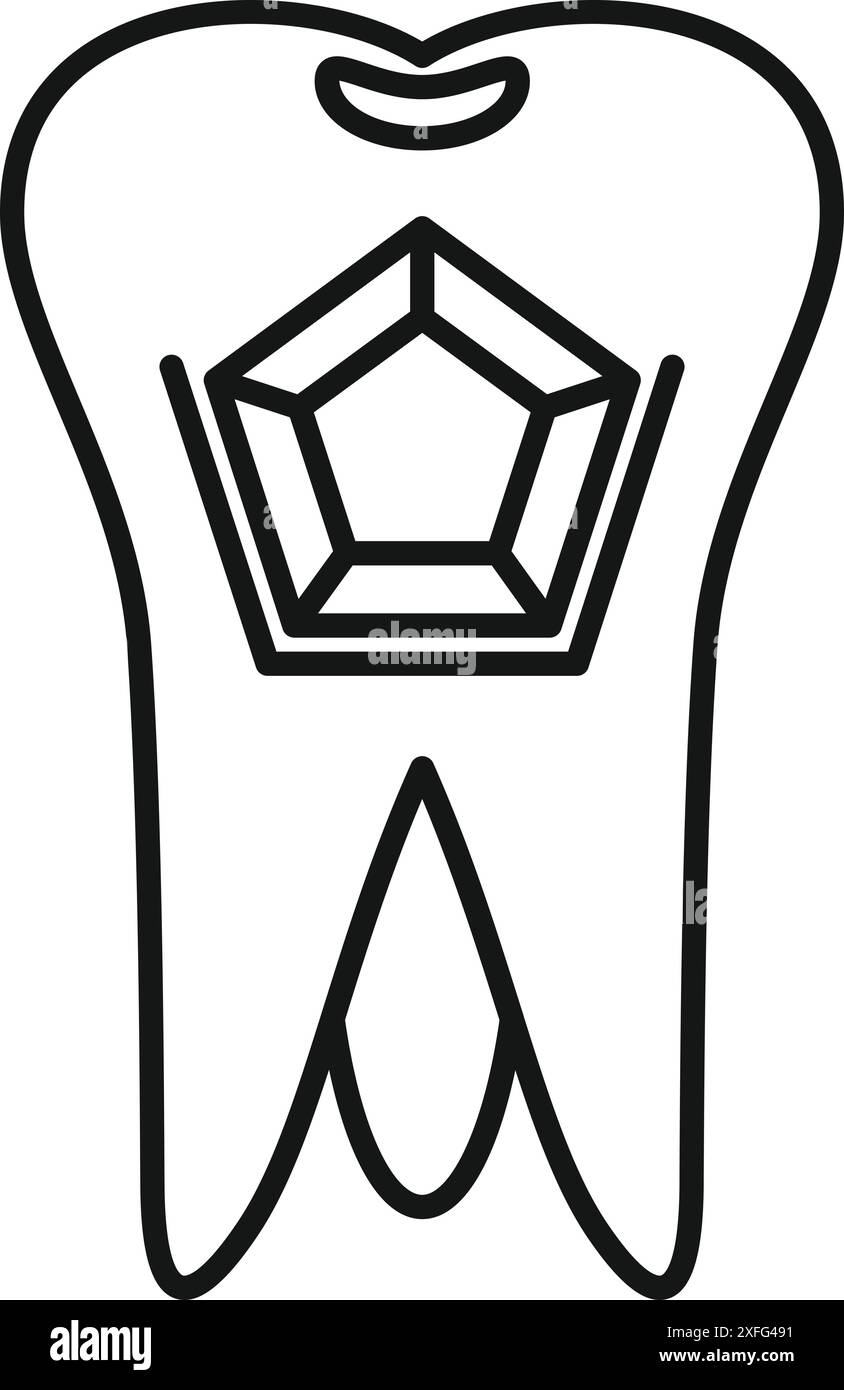 Line art icon of a tooth with an inlaid gemstone implant, representing ...