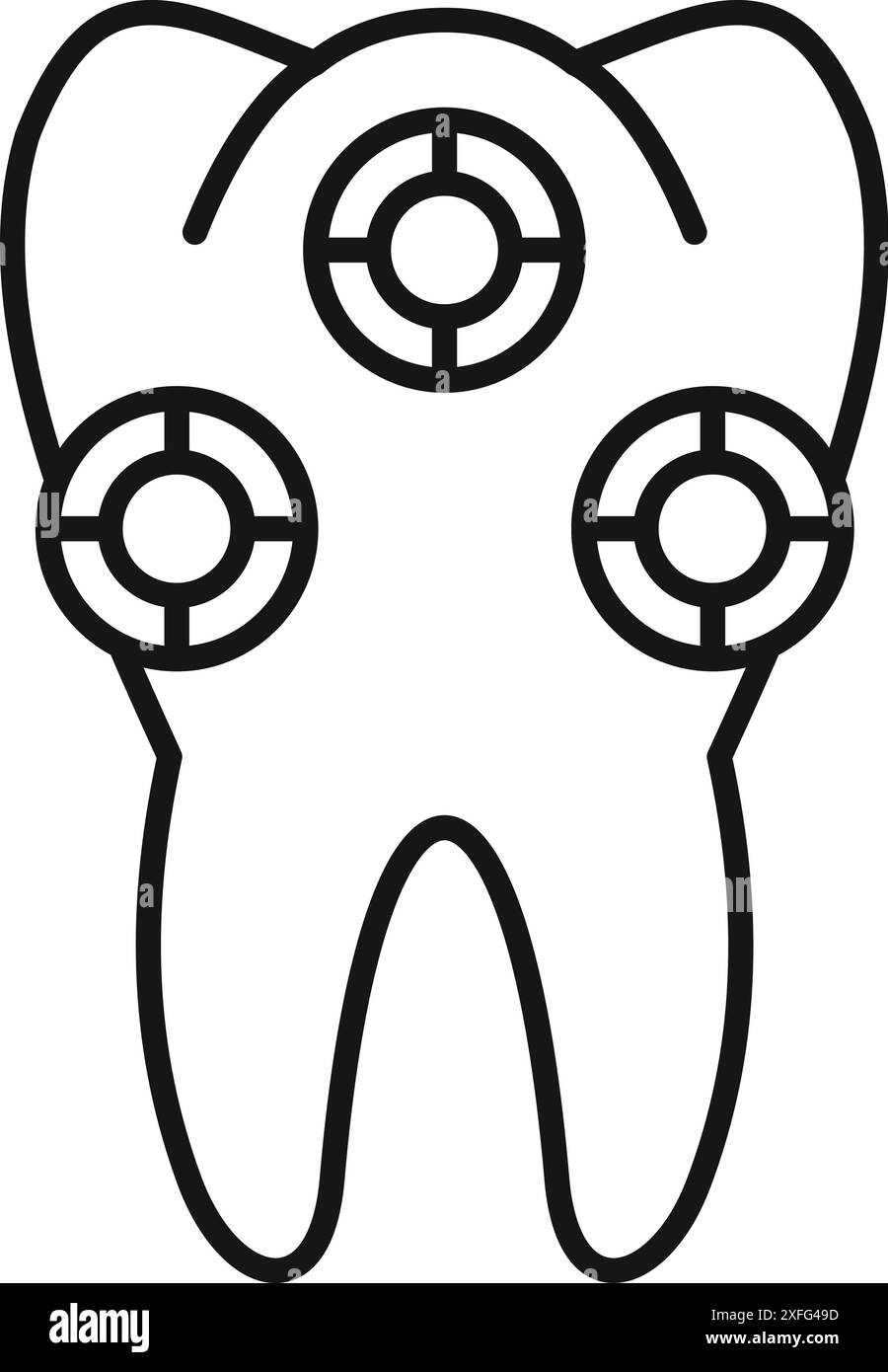 Line art icon of a tooth being treated with dental instruments ...