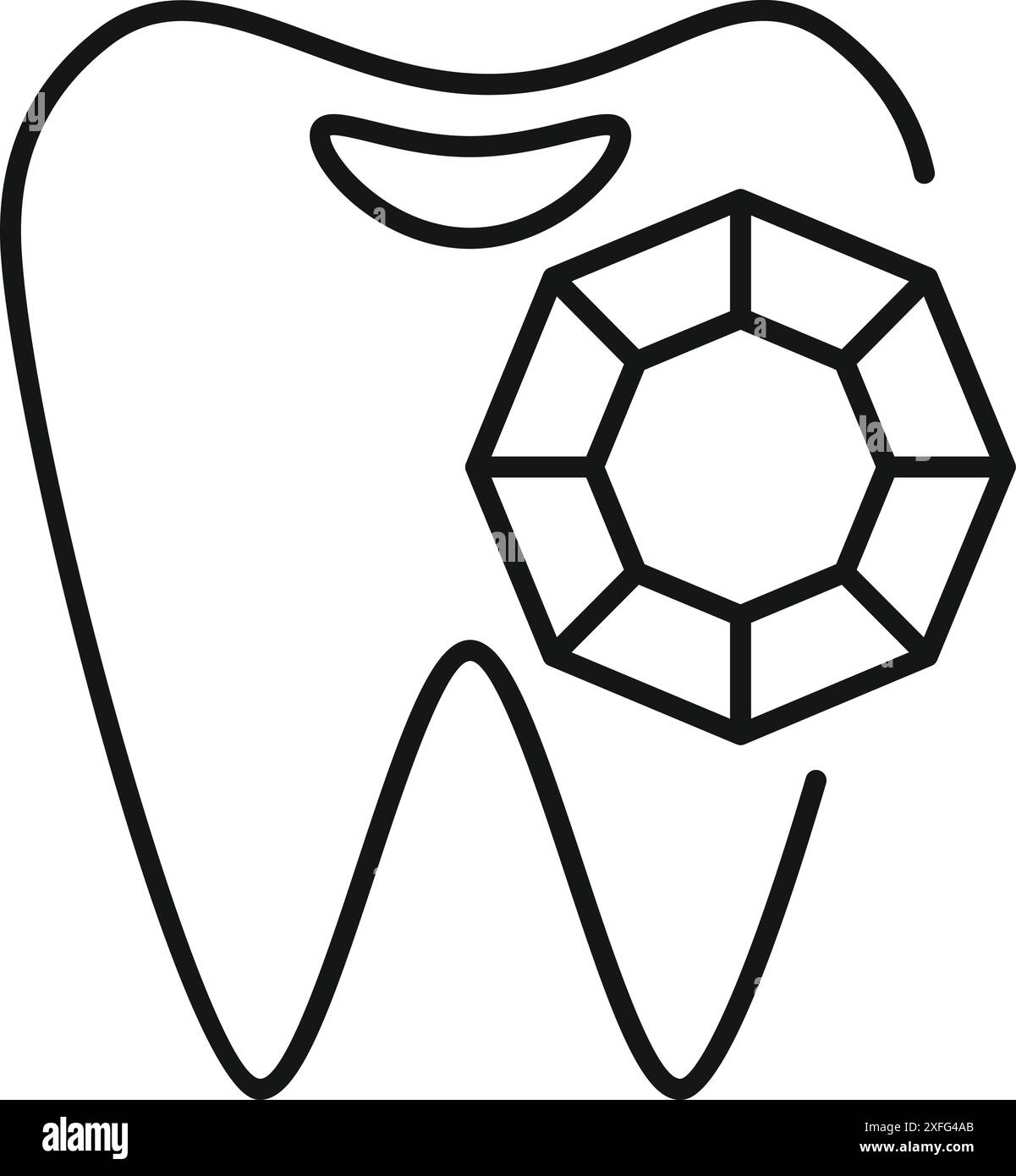Line art icon of a tooth with a shiny diamond implant, representing ...