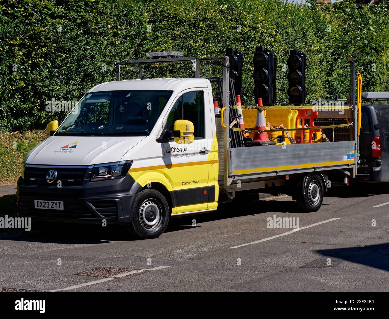 Chevron Traffic Management utility truck with temporary traffic lights ...
