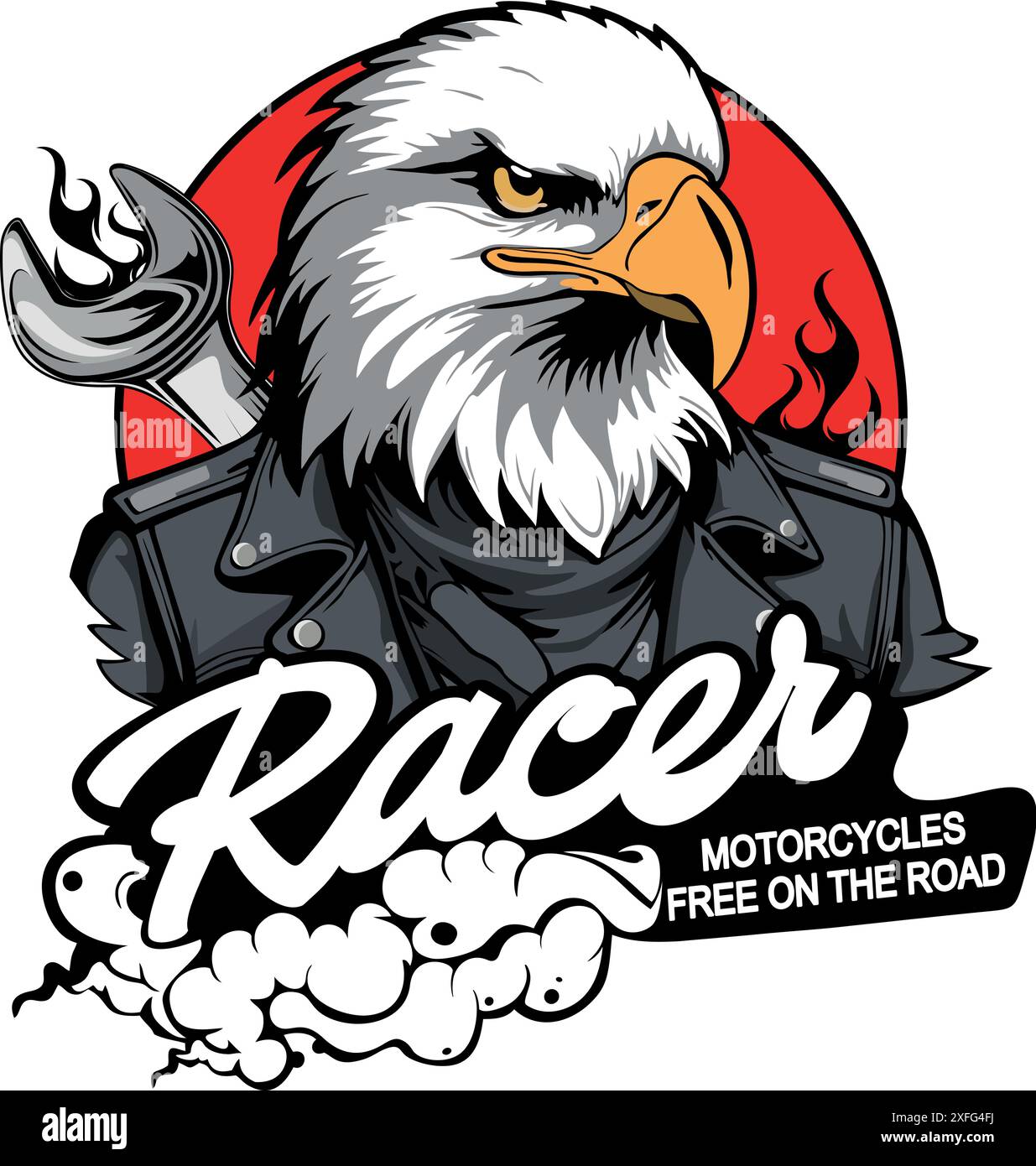 illustration of a biker eagle with leather biker jacket, a wrench and ...