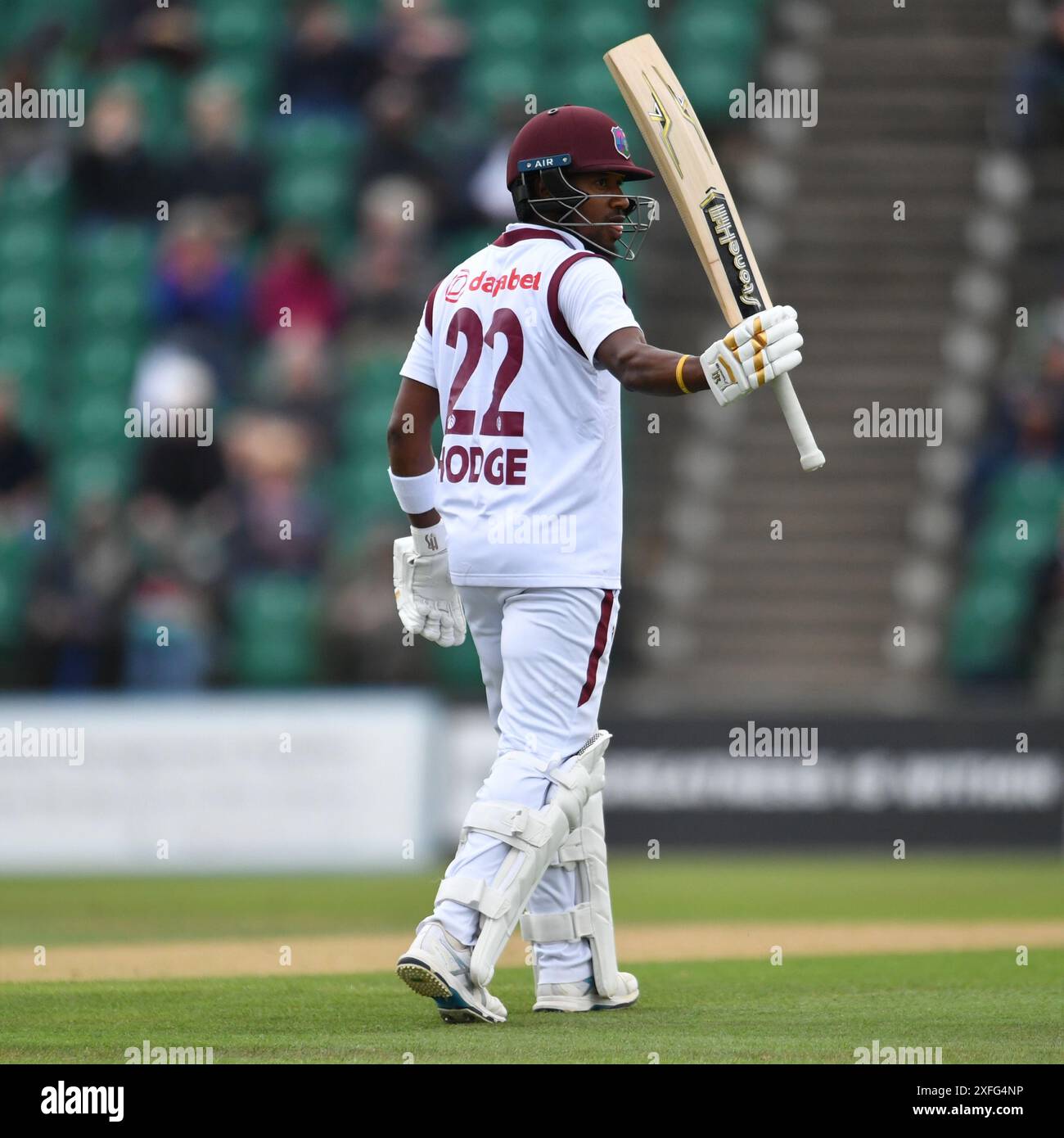 Beckenham, England. 3rd Jul 2024. Kavem Hodge reaches 50 during day one ...