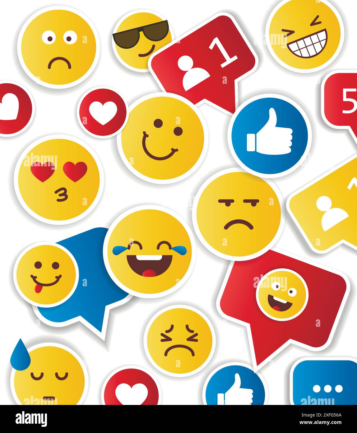 Set of yellow emoticons and emojis. Vector illustration flat style on ...