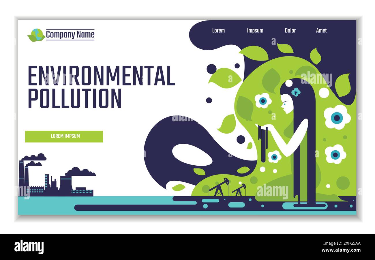 Website template of environmental pollution, for graphic and web design ...