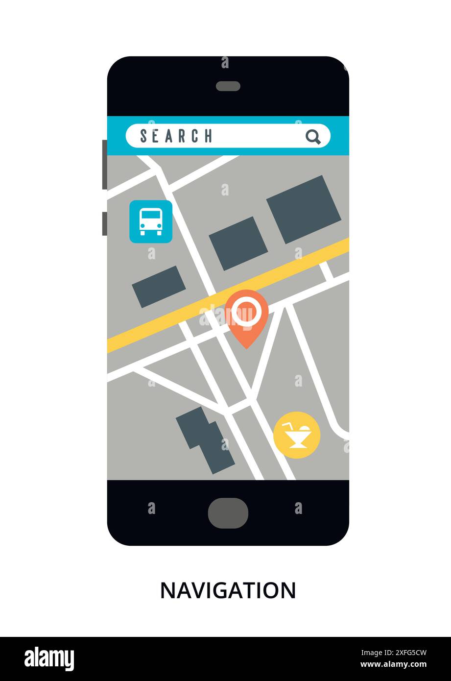 Navigation concept on black smartphone with different user interface ...