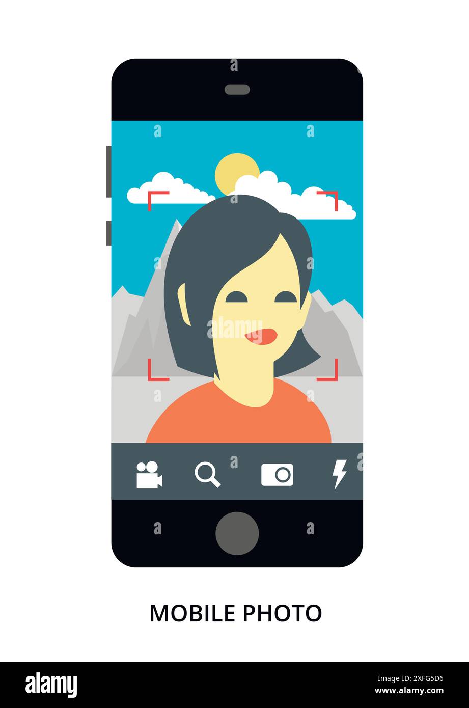 Mobile Photo concept on black smartphone with different user interface ...