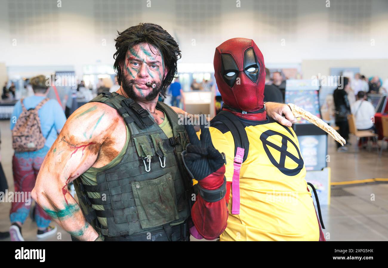 HARROGATE, UK JUNE 22, 2024. A pair of male friends and cosplayers ...