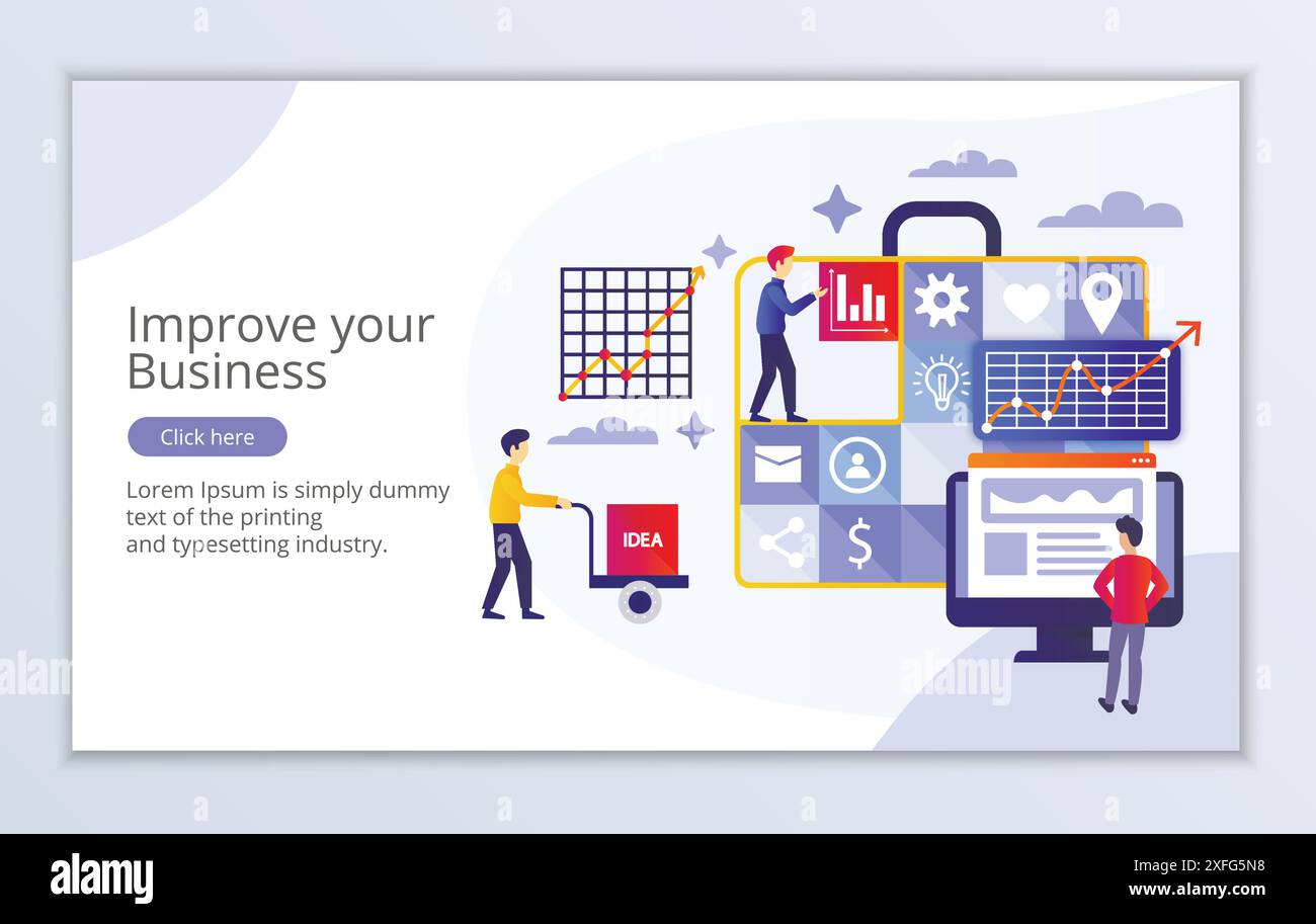 Creative website template of improve your business concept, modern flat design vector ...