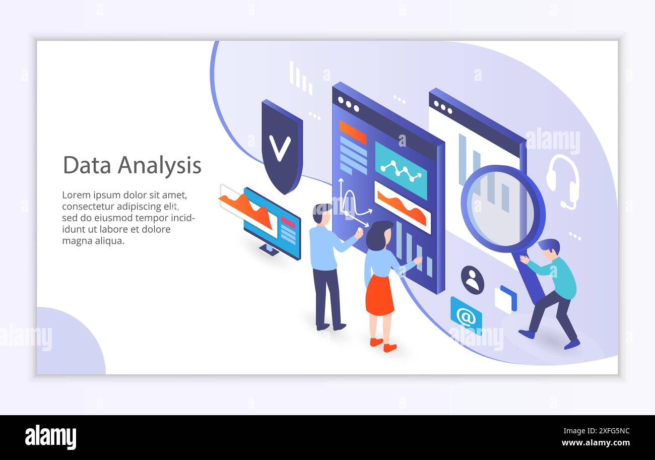 Creative website template of data analysis concept, modern flat design ...