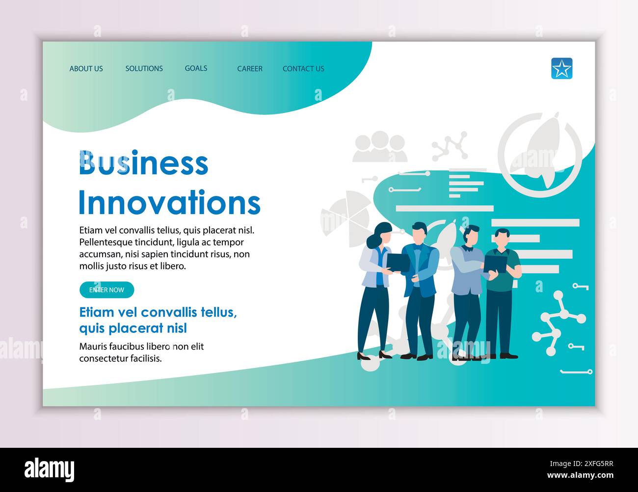 Creative website template of business innovations concept, modern flat design vector ...