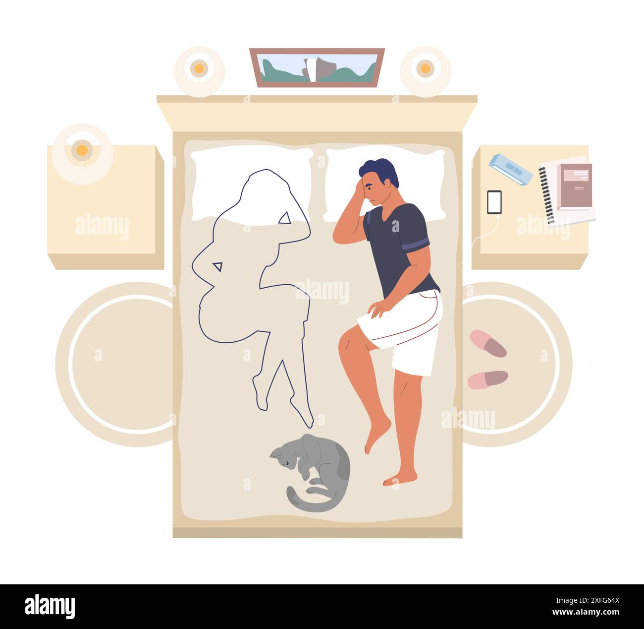 Sad man suffering feeling grief vector illustration Stock Vector Image ...