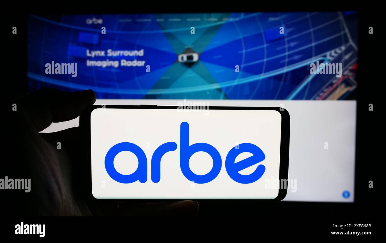 Person holding cellphone with logo of Israeli radar systems company ...