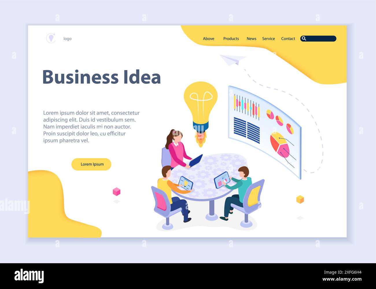 Creative website template of business idea concept, 3D isometric design ...