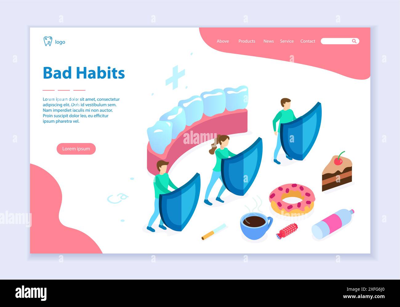 Concept of bad habits, web template, 3d isometric vector illustration ...