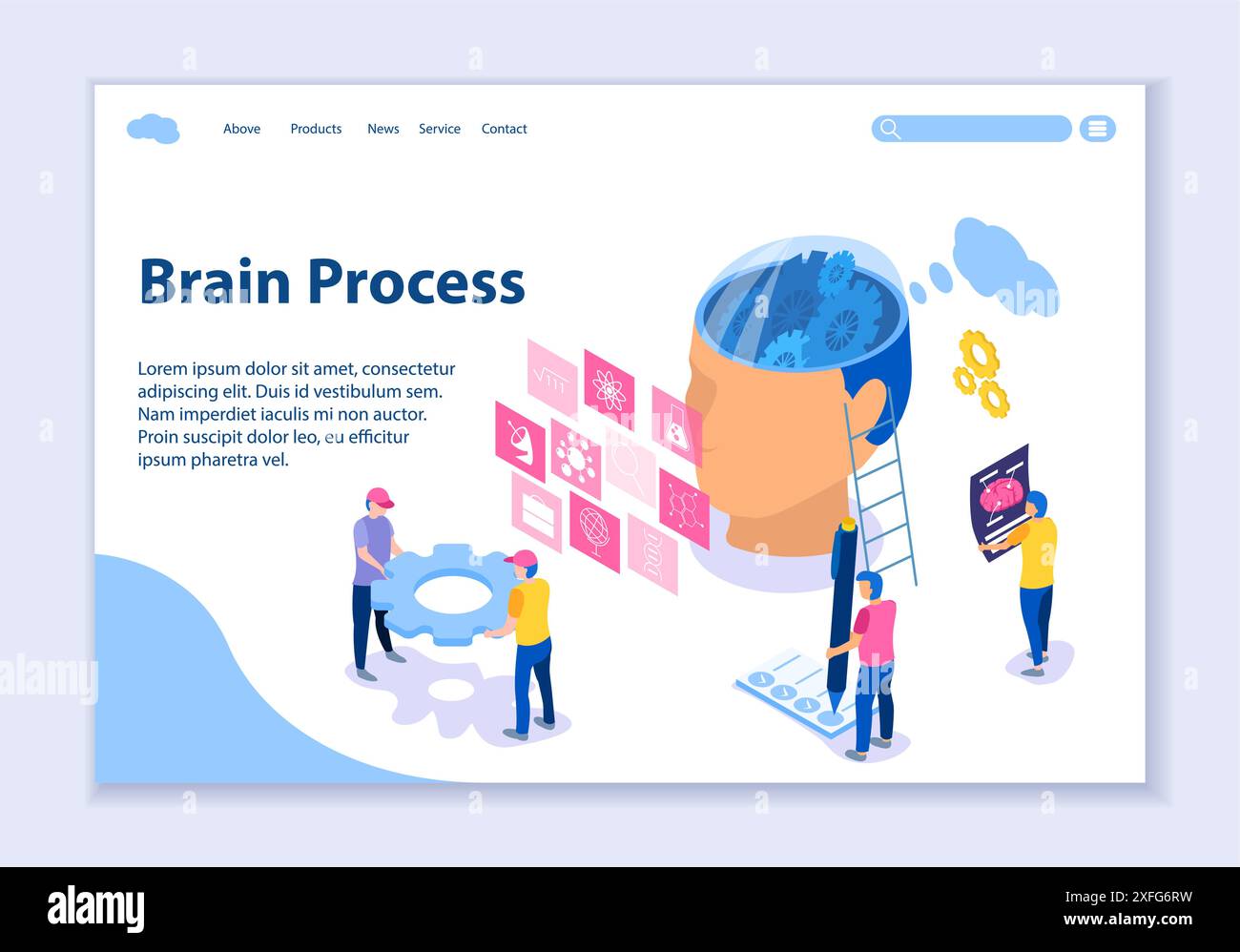 Creative website template of Brain Process concept, 3D isometric vector illustration, for ...