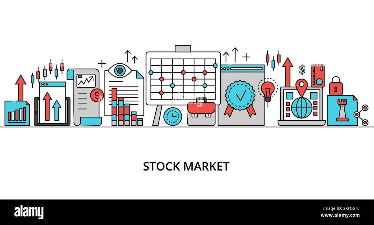 Concept stock market process and securities trading, modern flat thin ...