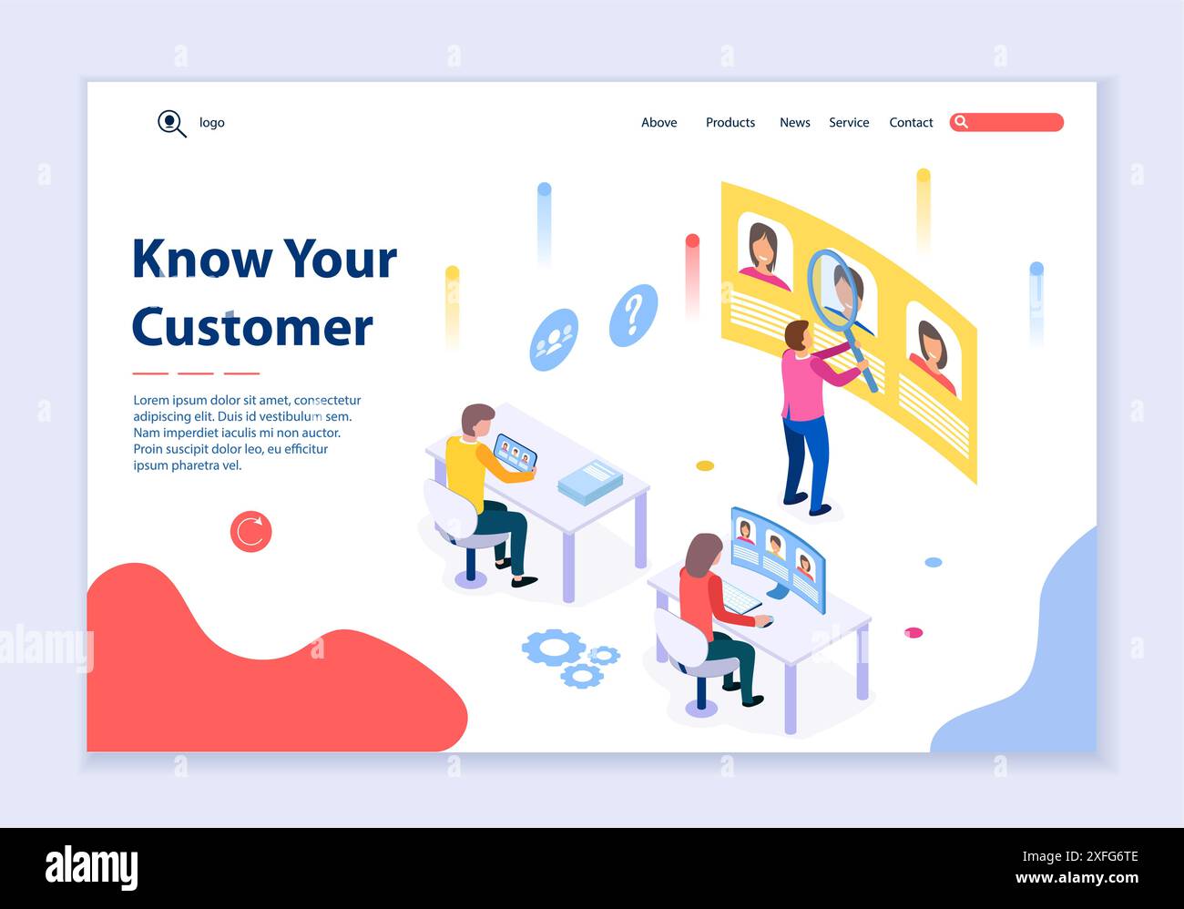 Creative website template of Know Your Customer concept, 3D isometric design vector illustration ...