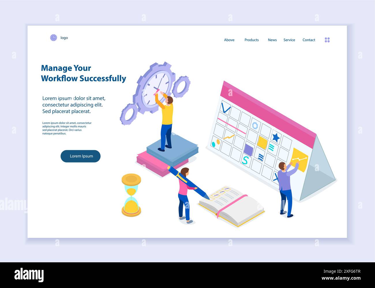 Creative website template of Manage Your Workflow Successfully concept, 3D isometric design ...
