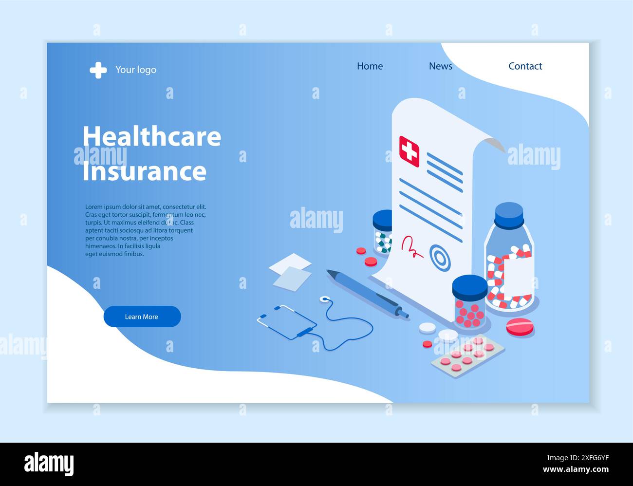 Creative website template of Healthcare Insurance concept, 3D isometric ...
