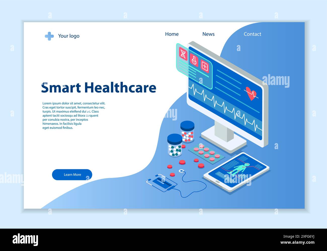 Creative website template of Smart Healthcare concept, 3D isometric ...