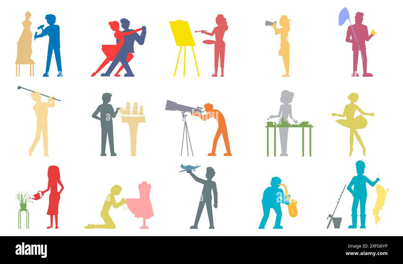 People craft hobbies colorful silhouette vector illustration set Stock ...