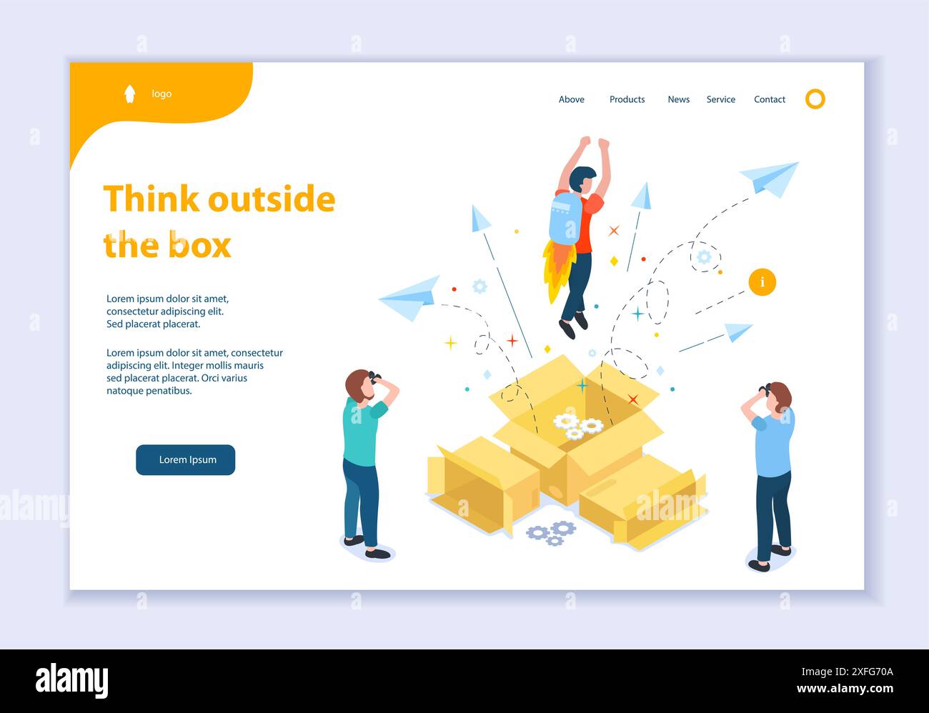 Creative website template of Think Outside the Box concept, 3D ...