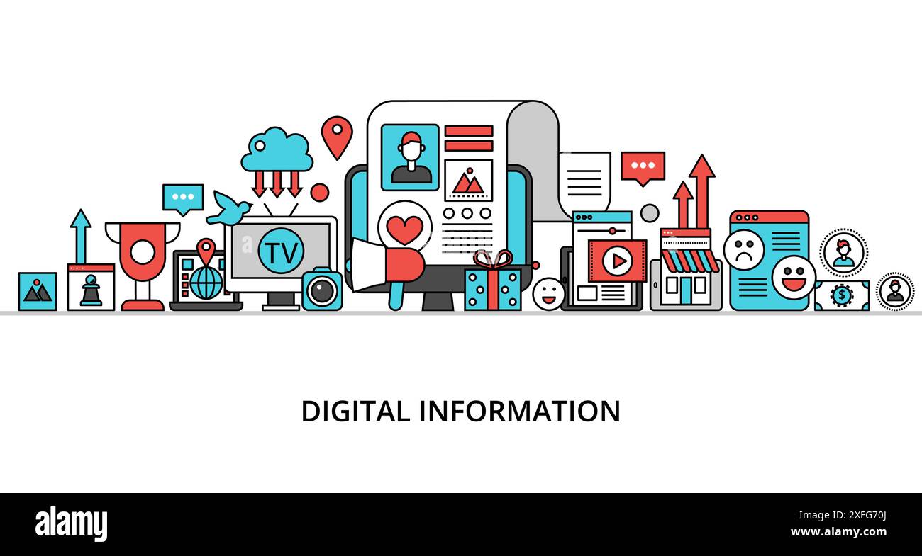 Concept for digital information, flat editable line design vector ...