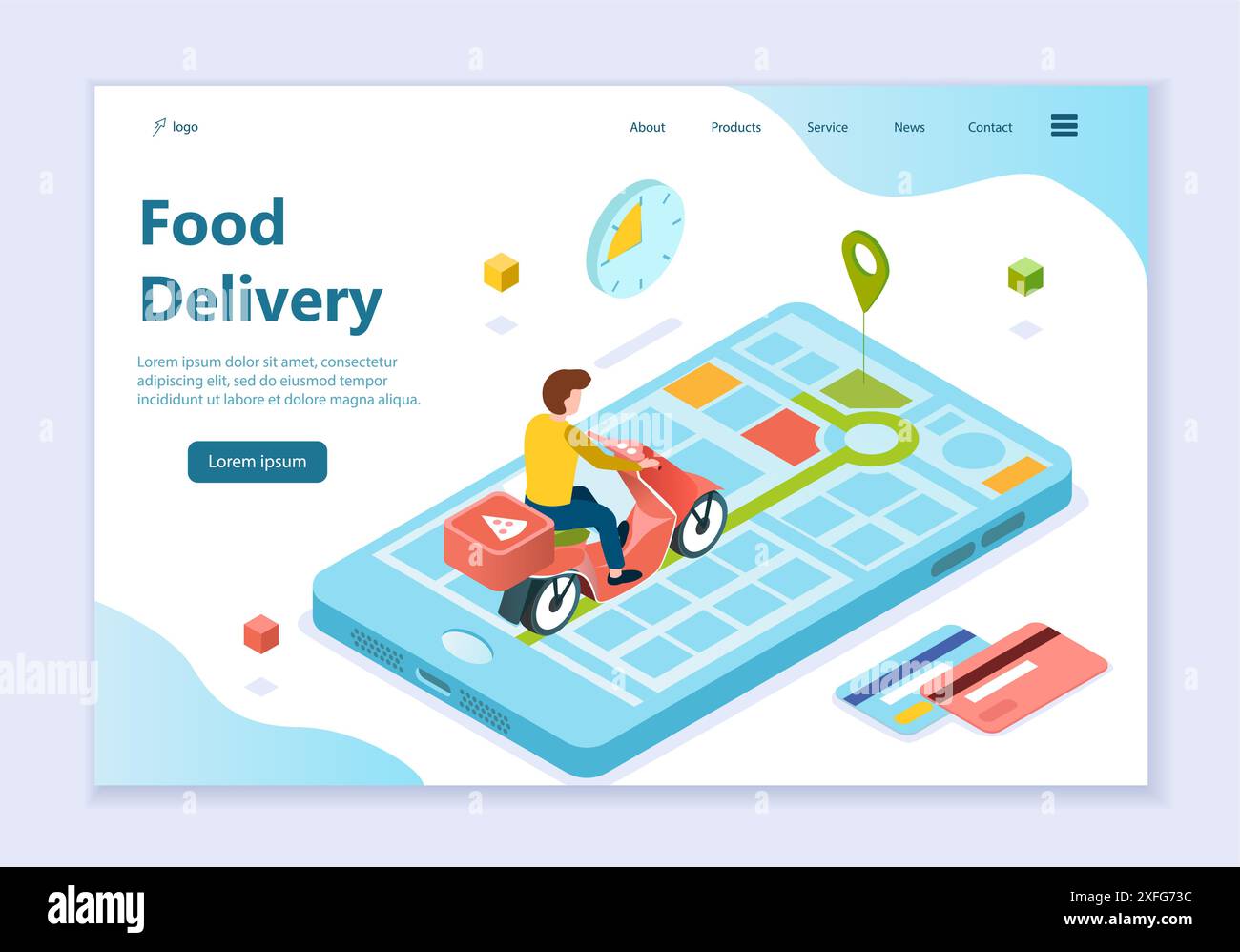 Concept of food delivery, web template, 3d isometric vector ...